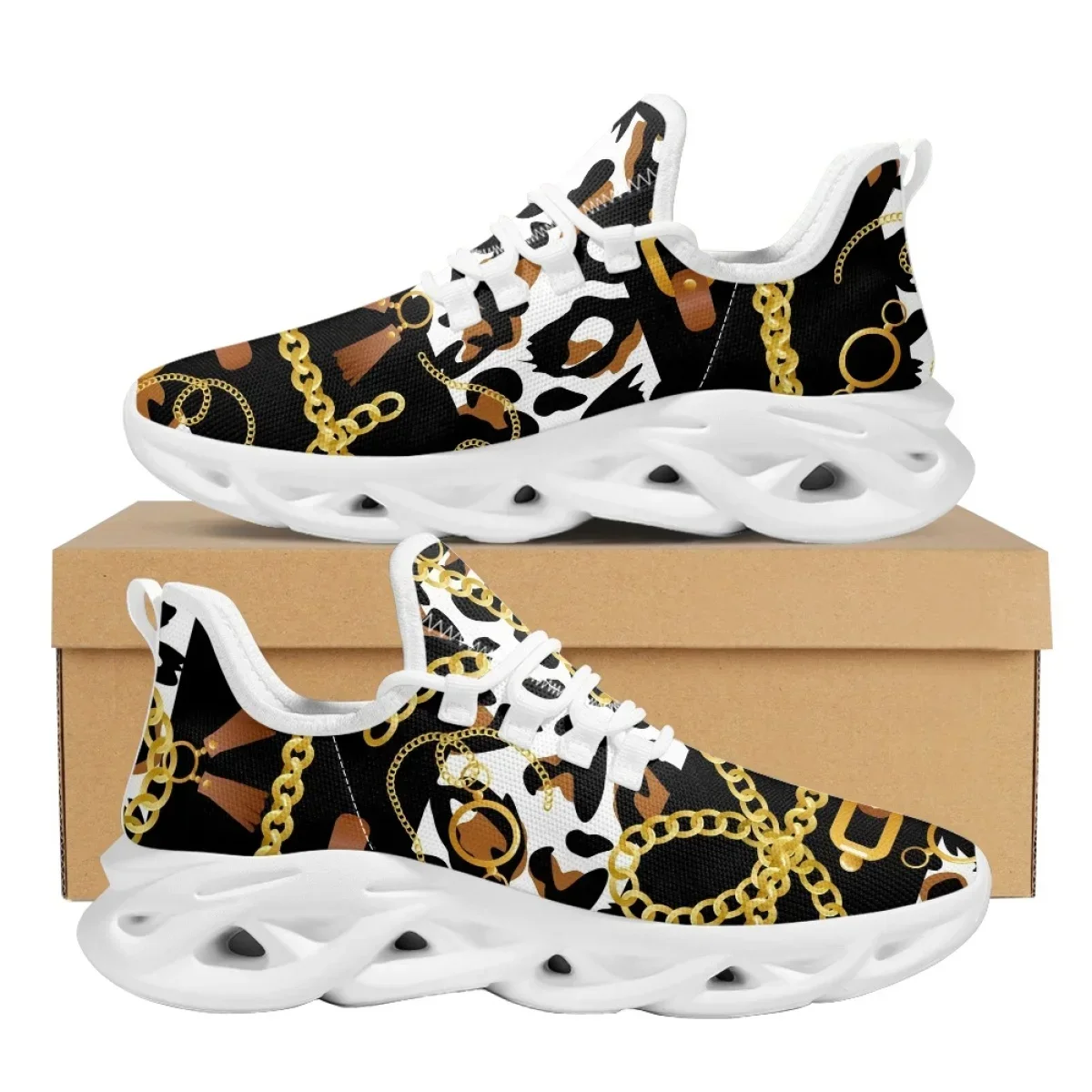 Fashion Leopard Women Platform Shoes Gold Baroque Chain Design Lady ...