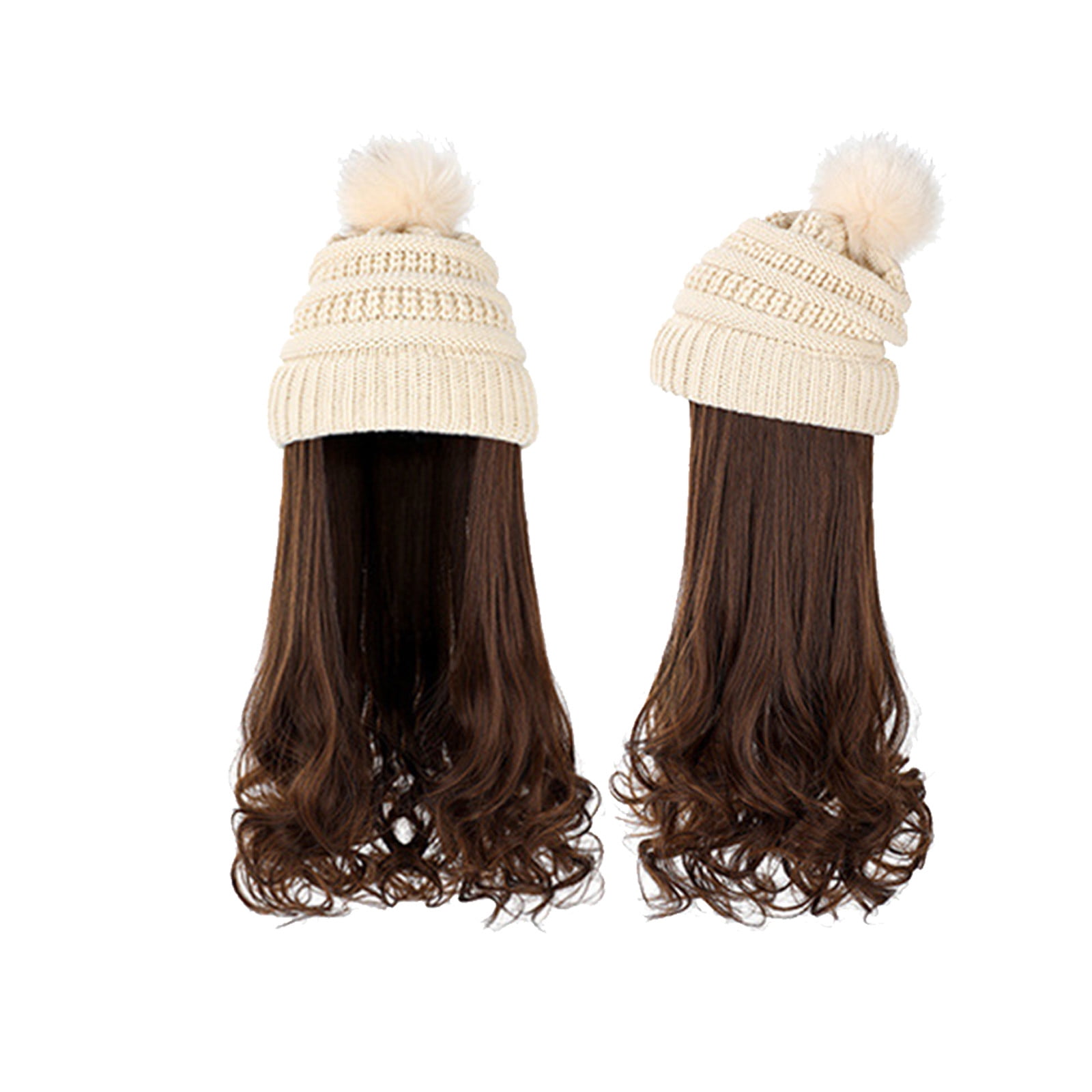 Fashion Long Curly Hair Hat Wig One Knit Hat Wool Curl Corn Perm Curl ...