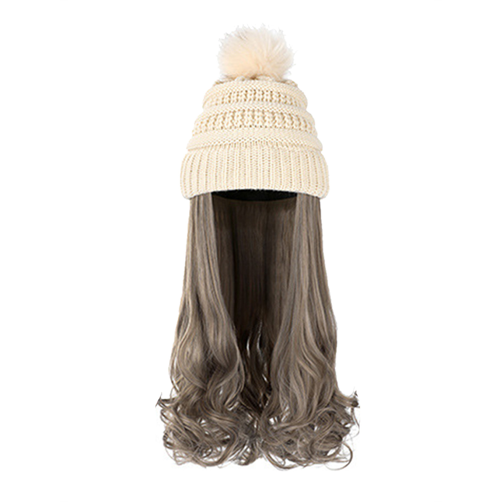 Fashion Long Curly Hair Hat Wig One Knit Hat Wool Curl Corn Perm Curl ...