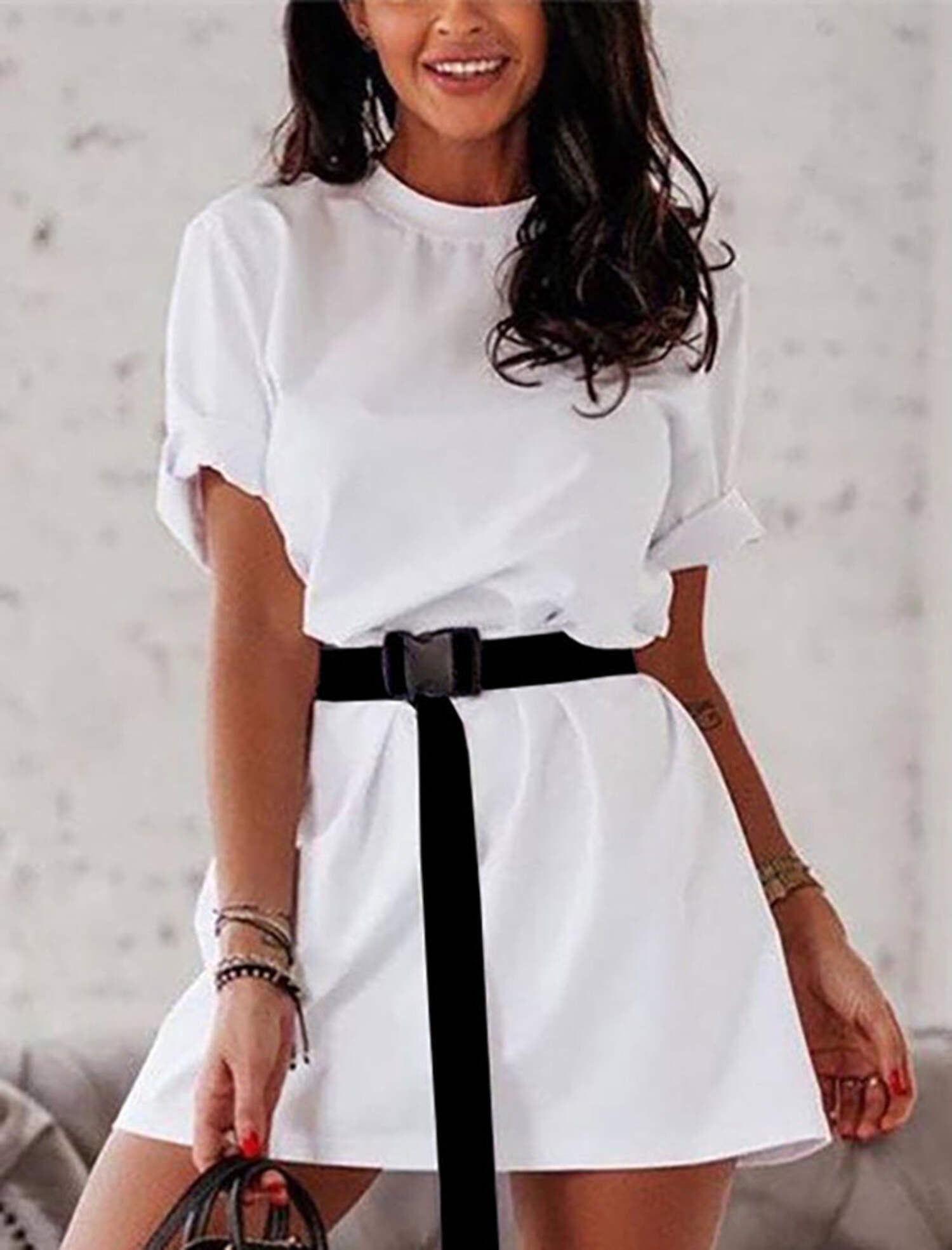 Fashion Loose Belts Ladies Dress Women Short Sleeves Shirt - Walmart.com