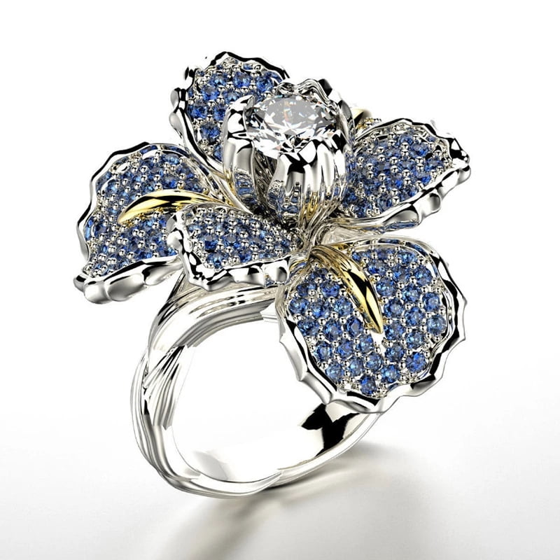 Fashion Luxury Blue Crystal Rings For Women Classic Creative Ladies ...