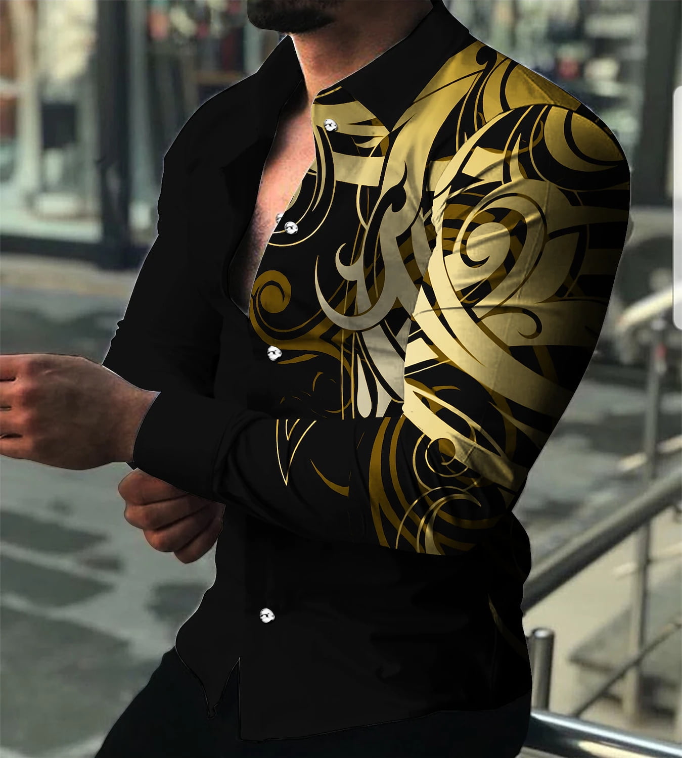 Fashion Luxury Men's Shirts Single Breasted Shirts Casual Red Heraldic ...