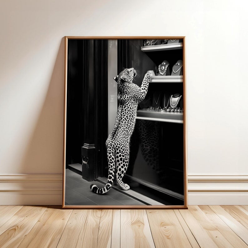 Fashion Magazine canvas, Luxury Leopard at Store Print, Trendy Wall Art ...