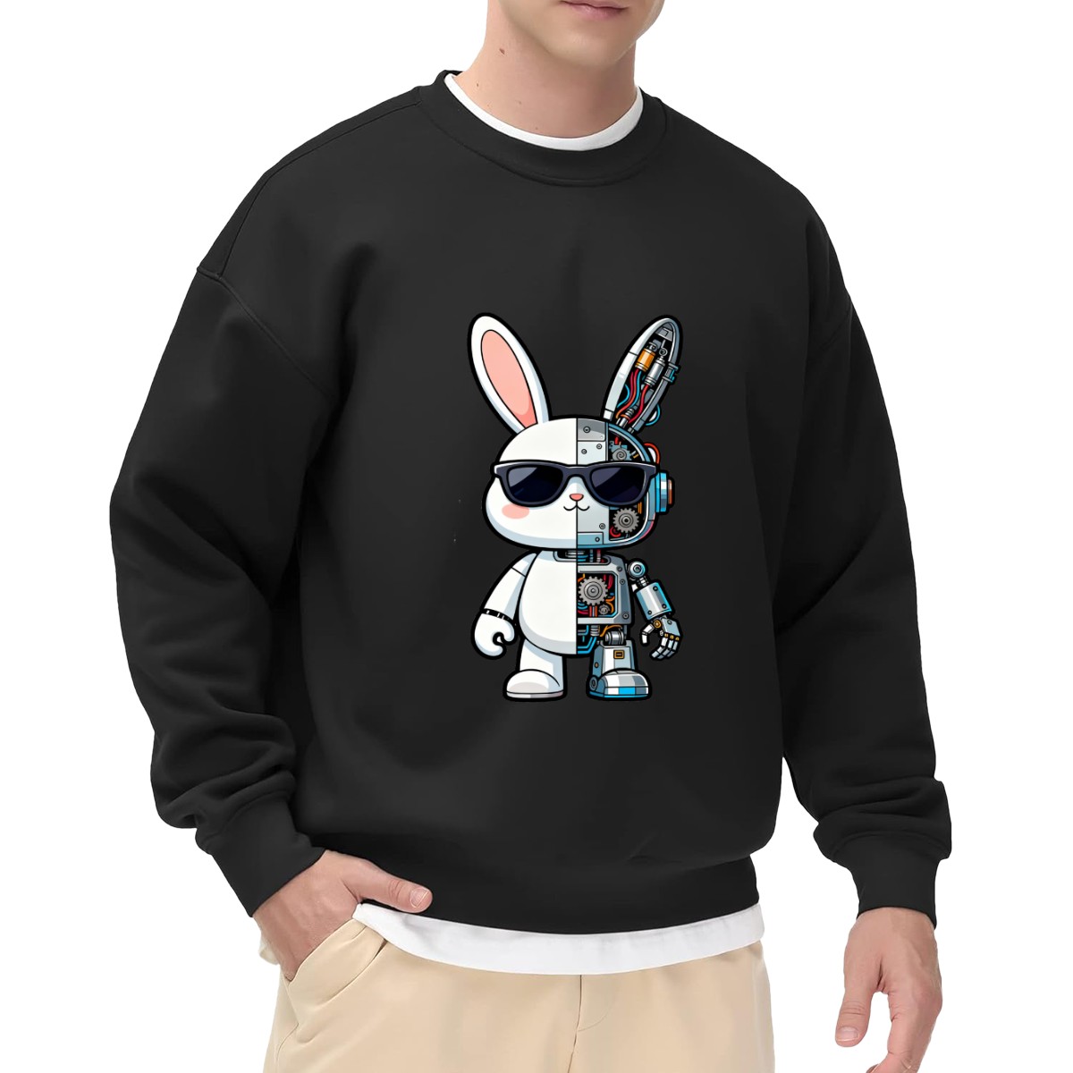 Fashion Mechanical Rabbit Print Mens Women's Loose Sweatshirt Men's ...