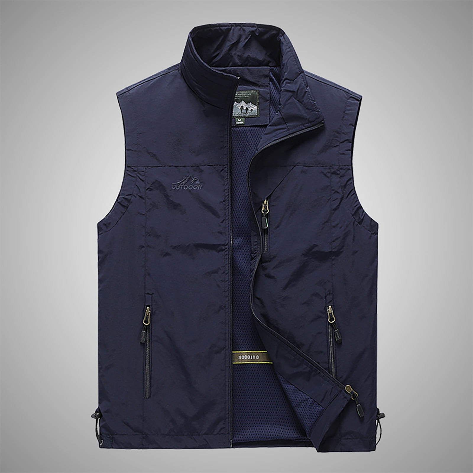 Fashion Men Casual Solid Outdoor Quick-drying Vest Jacket Tops Navy 3X ...