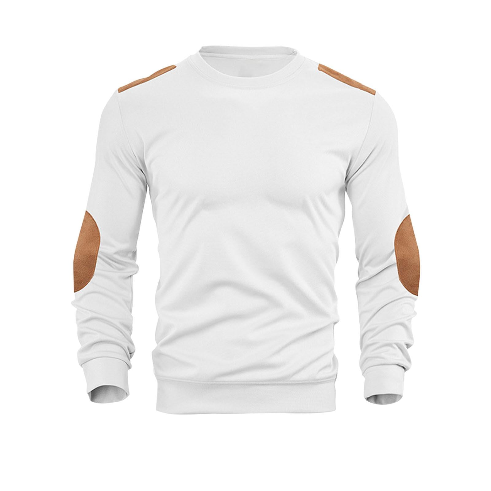 Fashion Men's Long Sleeve Shirts Crewneck Solid Color Fallow Hoodie ...