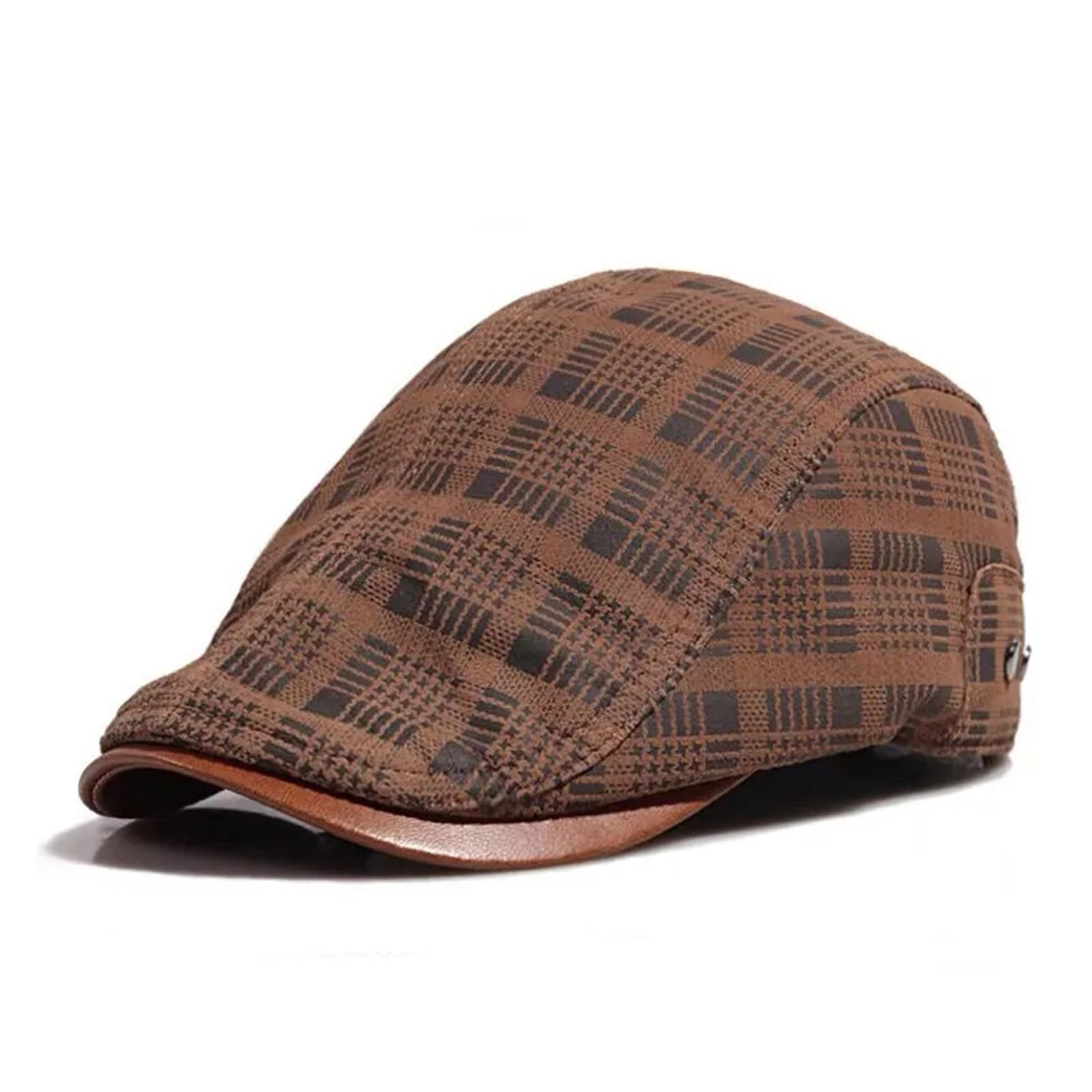 Fashion Men's Outdoor Leather Hat Winter Print Berets Male Warm 100% ...
