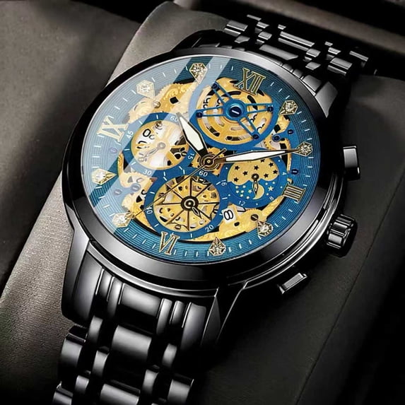 Fashion Men's Watch Luminous Waterproof Hollow Steel Band Quartz Watch ...