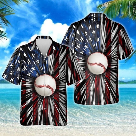 Fashion Mens Beach Baseball Of American Aloha 3D Printed Hawaiian Shirt ...