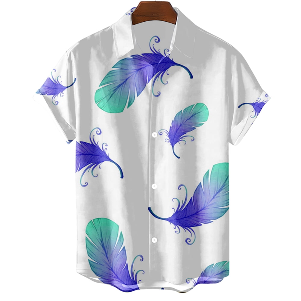 Fashion Mens Hawaiian Feather 3d Print Graphic Shirts Short Sleeve Oversized Apparel Tops Casual ...