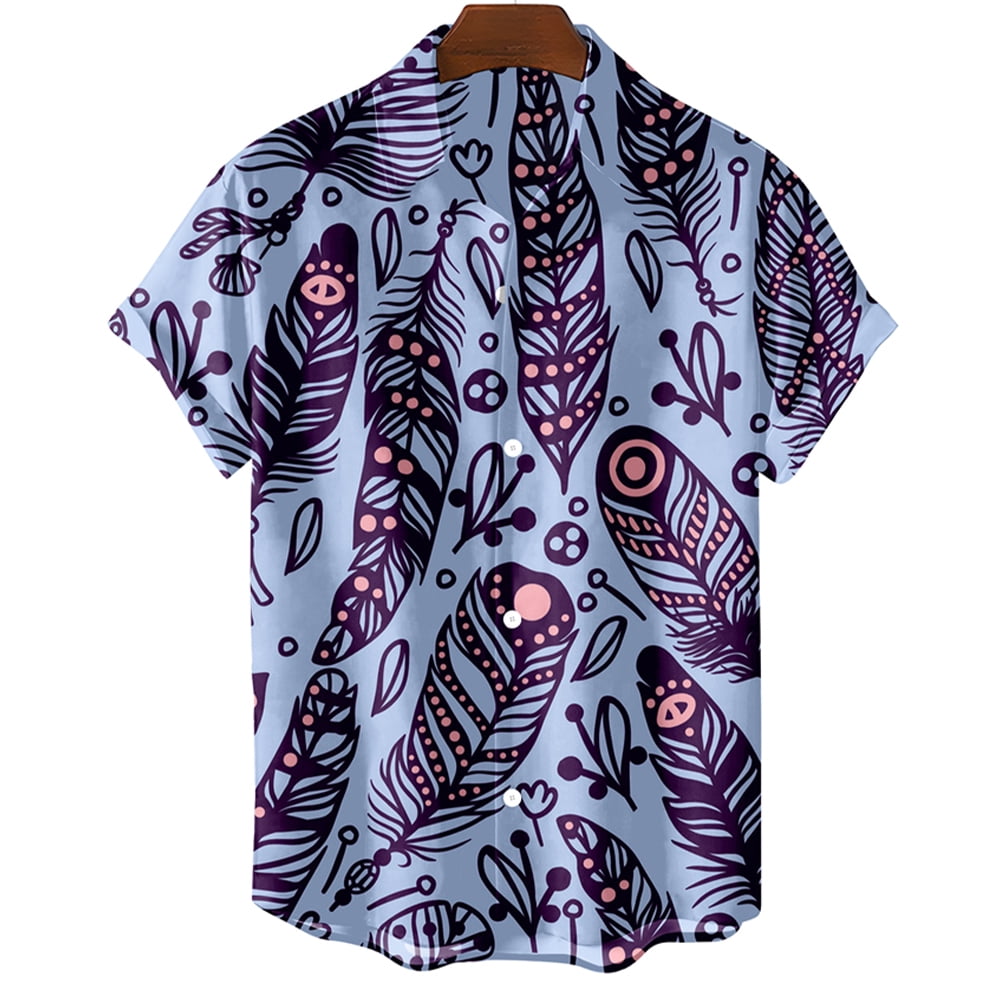 Fashion Mens Hawaiian Feather 3d Print Graphic Shirts Short Sleeve Oversized Apparel Tops Casual ...