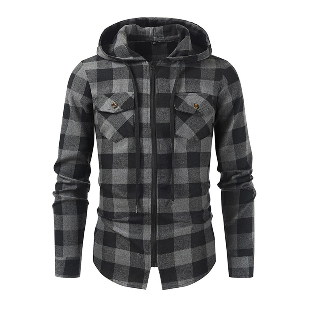 Fashion Mens Hooded Lumberjack Padded Shirt Lined Thick Jacket Work ...