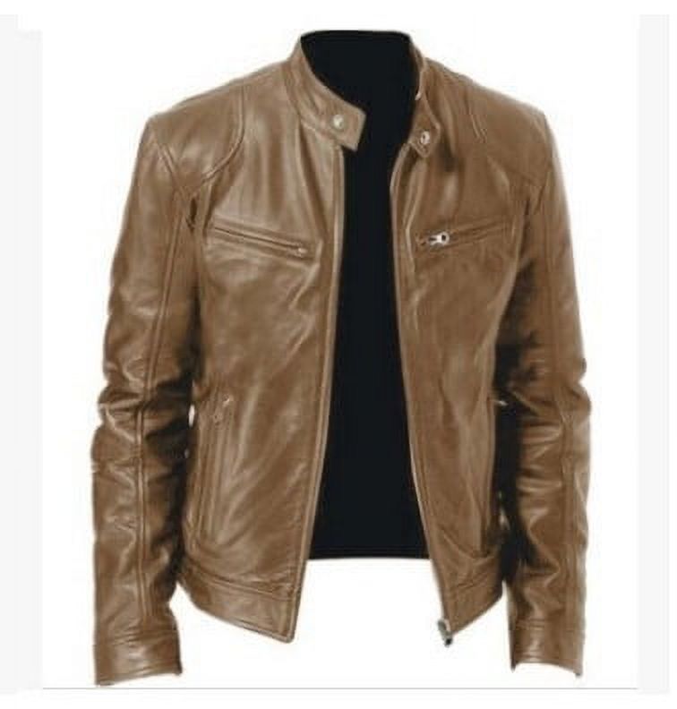 Fashion Mens Leather Jacket Slim Fit Stand Collar PU Jacket Male Anti ...