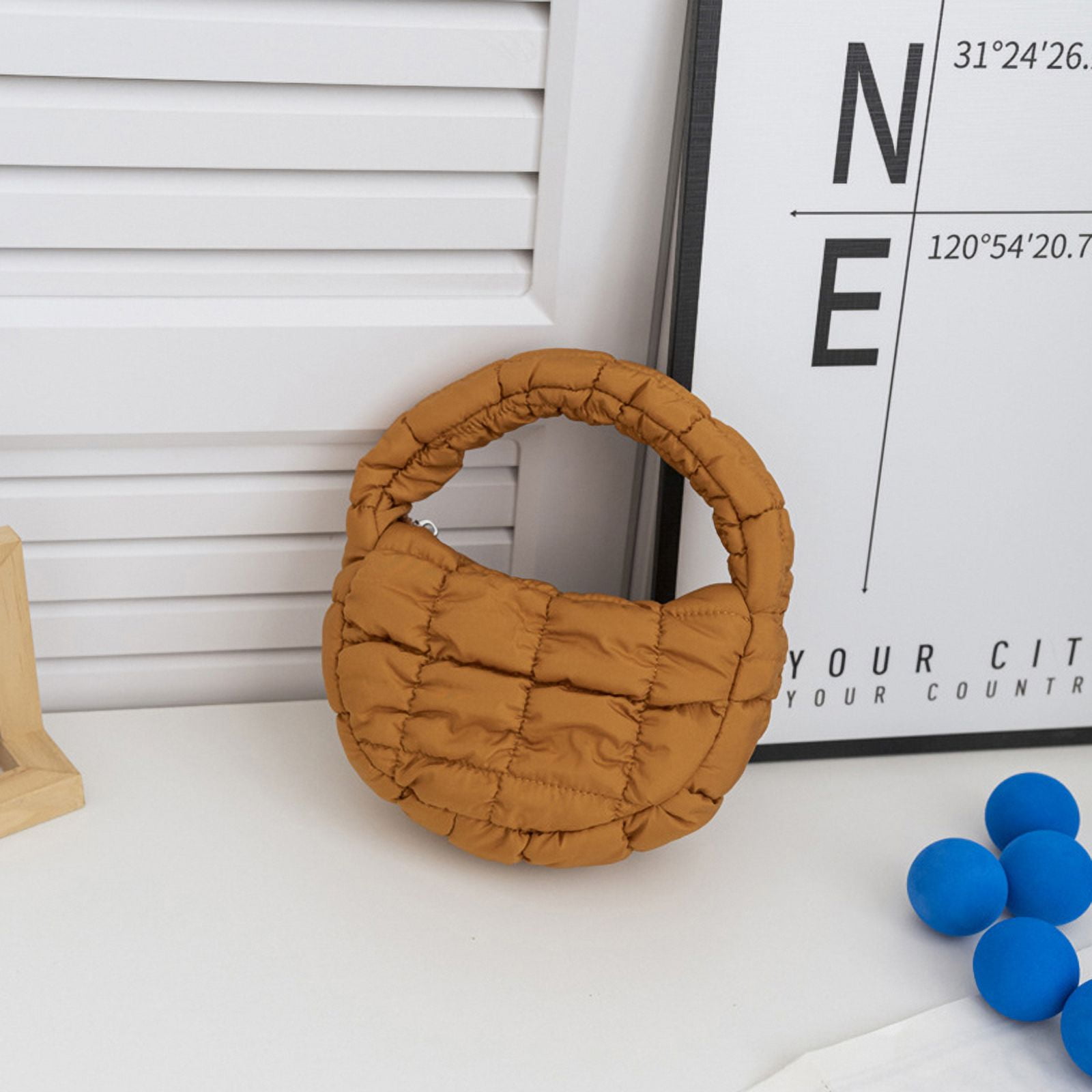 Fashion Mini Puffer Tote Bag Quilted Circle Phone Purse Elegant Purple ...