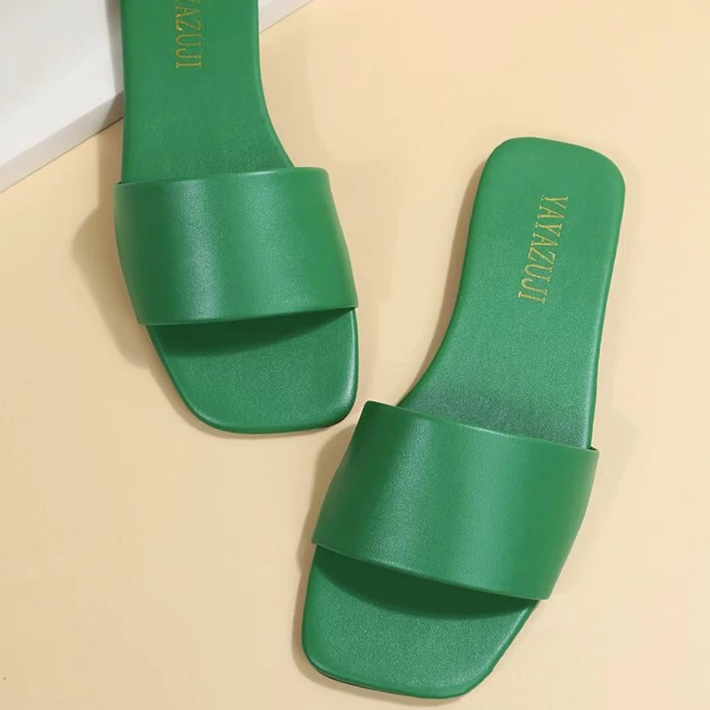 Fashion Minimalist Single Band Slide Sandals Solid Color Women Slippers ...