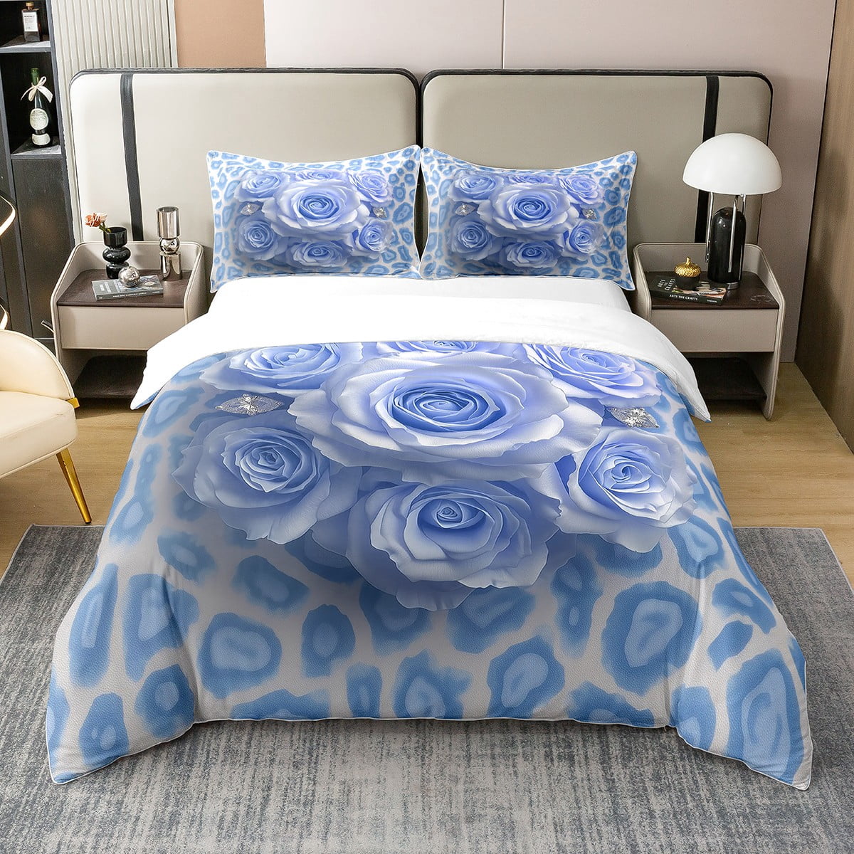 Fashion Modern Valentine Duvet Cover King,Blue Rose Floral Comforter ...