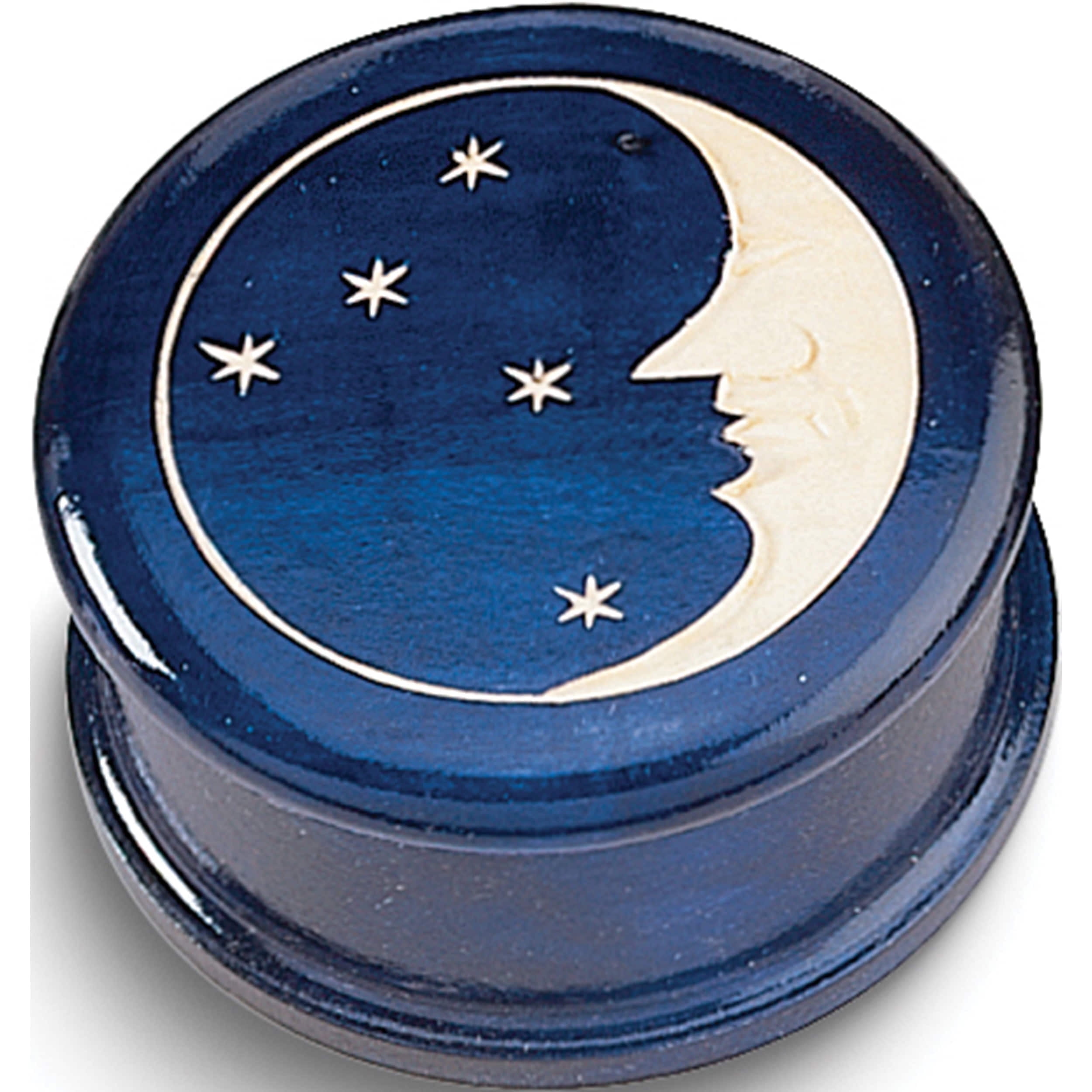Fashion Moon/Stars Carved Round Blue Wooden Keepsake Box (3.9 X 3.9 ...