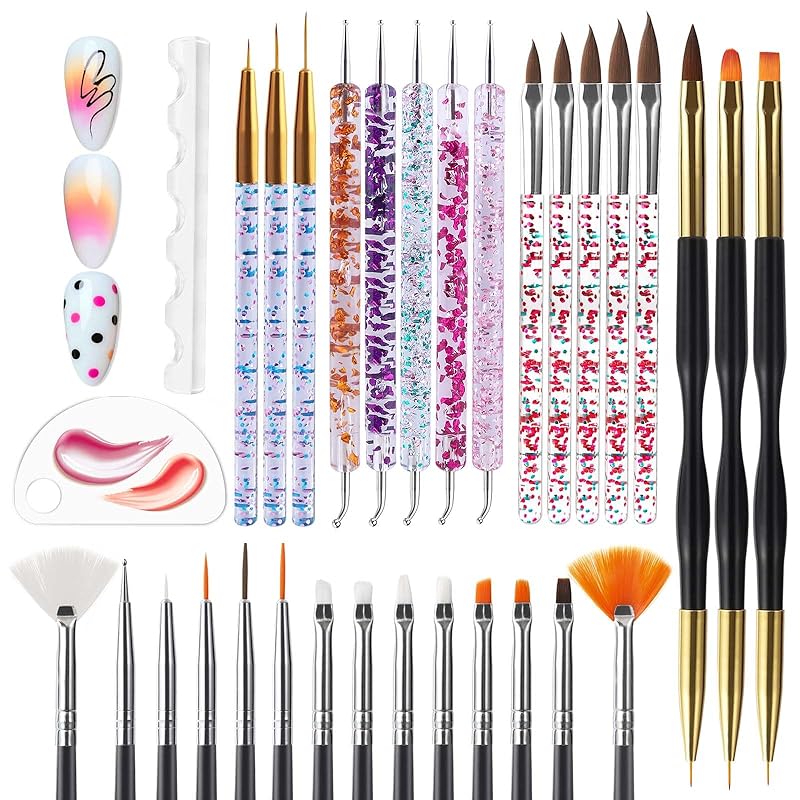 Fashion Nail Dotting Tools 32PCS Double-ended Nail Art Brushes Kit Nail ...