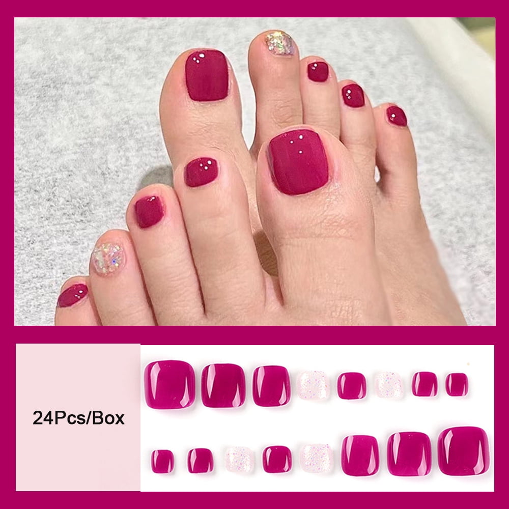 Fashion Nude Pink DIY Pedicure French Fake Toenails With Designs ...