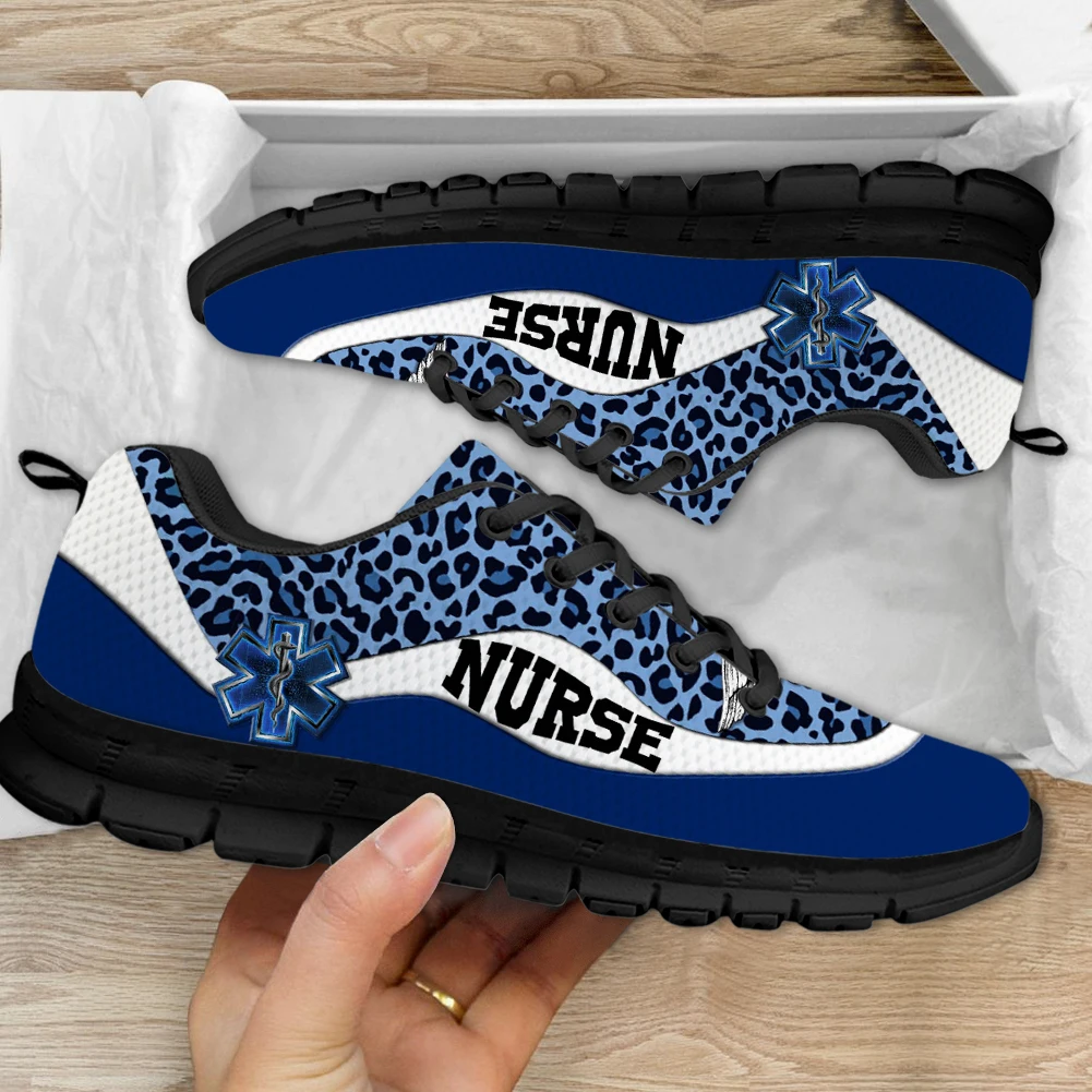 Fashion Nurse Sneakers Paramedic EMT EMS Leopard Print Outdoor Flat Shoes for Women Light Non ...