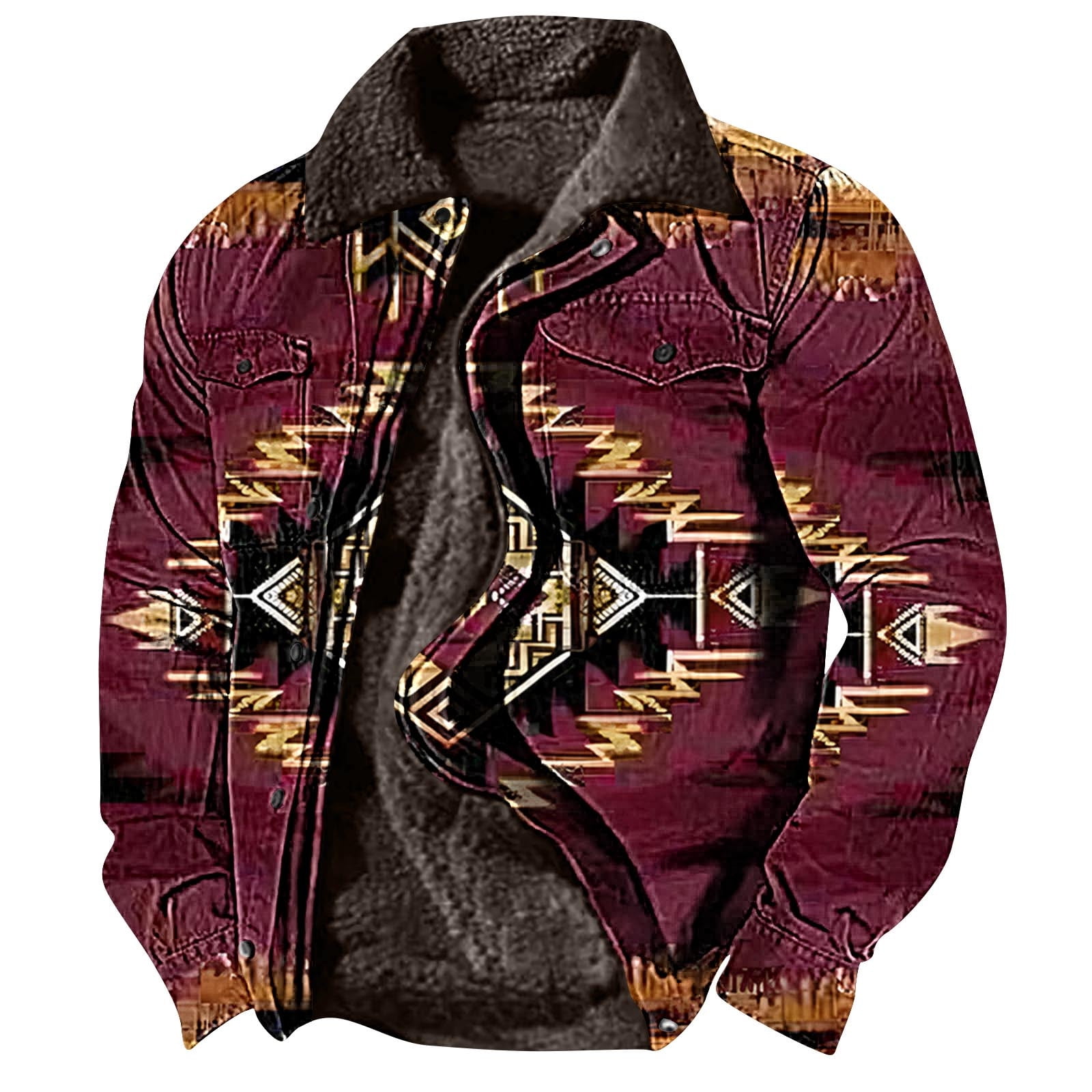 Fashion Olyvenn Sherpa Jacket Men Lapel Aztec Ethnic Winter Coats ...