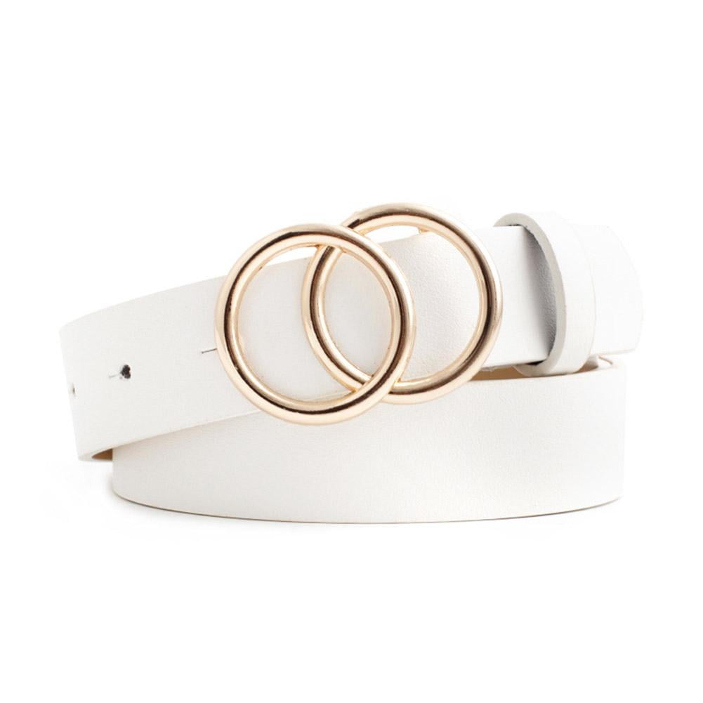 Fashion PU Leather Waist Belt Women Double Rings Belt Casual Waistbands ...