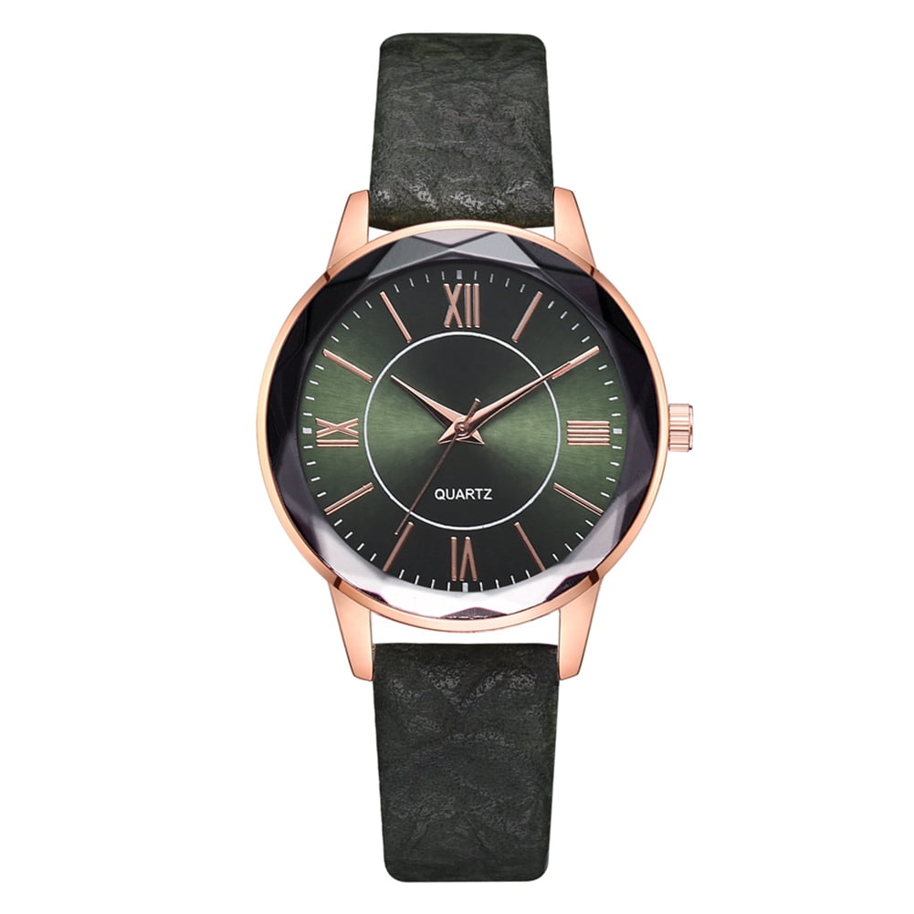 Fashion PU Strap Round Dial Watch Women Casual Quartz Watch (Green ...
