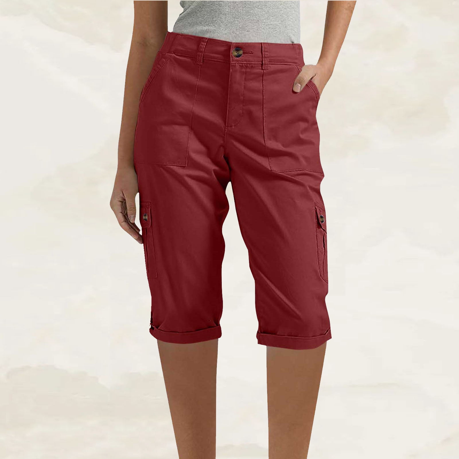 Fashion Pants,Bermuda Cargo Shorts for Women with 6 Pockets Knee Length Twill Half Casual Dressy ...