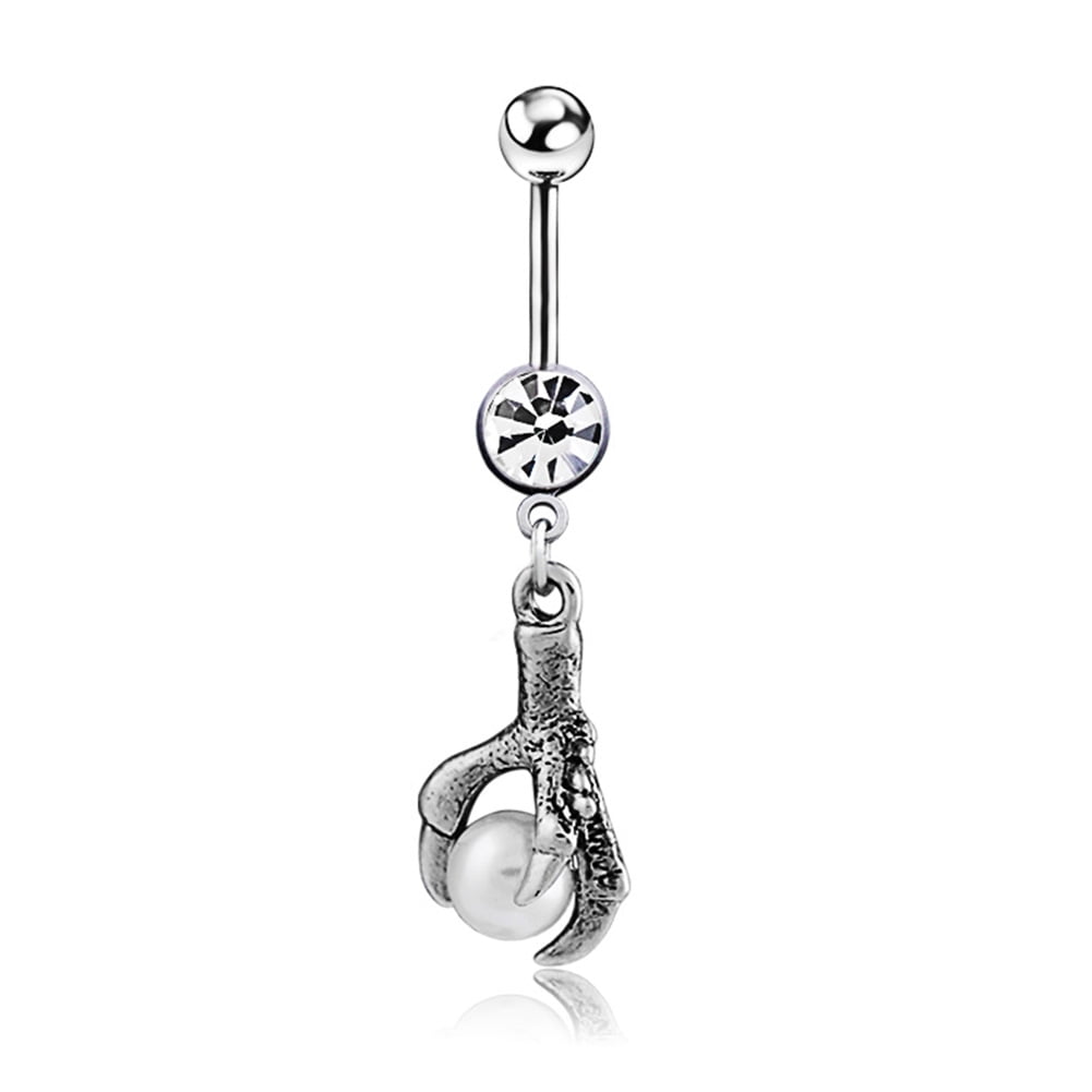 Slatcetga Fashion Pearl Eagle Claw Belly Ring Hypoallergenic Navel Nail ...