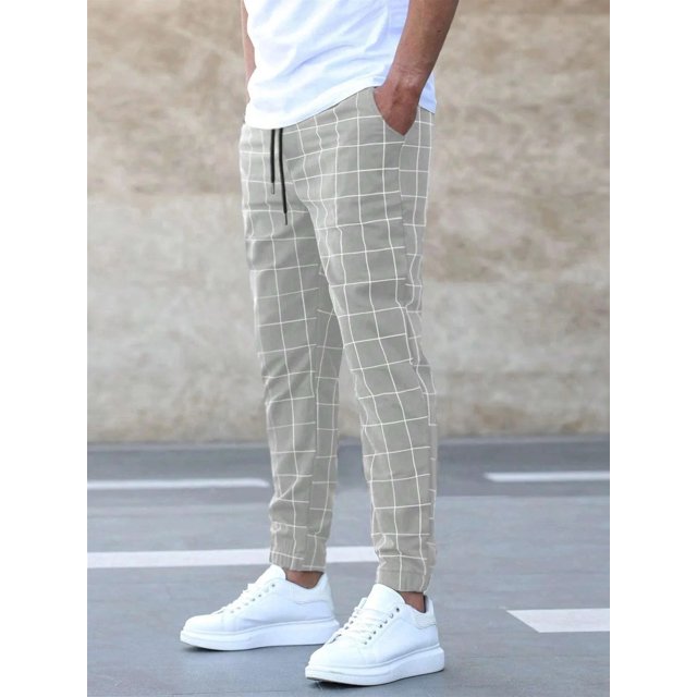 Fashion Plaid Print Pants Men's Casual Drawstring Trousers - Walmart.com