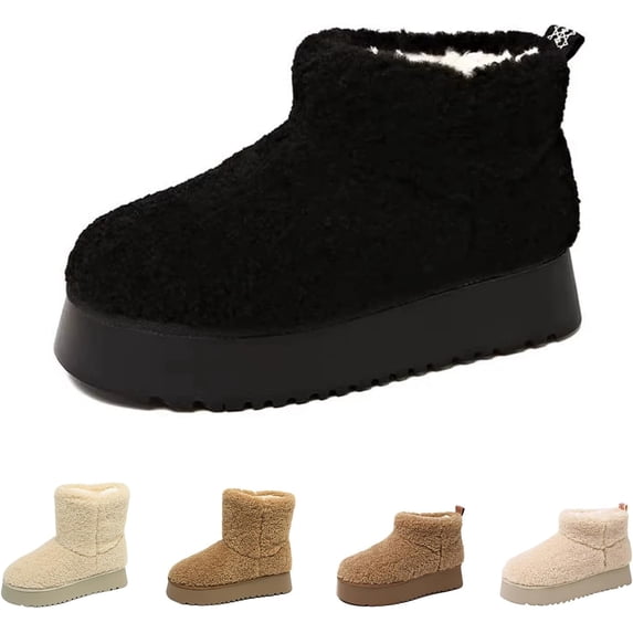 Fashion Platform Boots for Women Fur Fleece Lined Mini Ankle Boots Warm ...