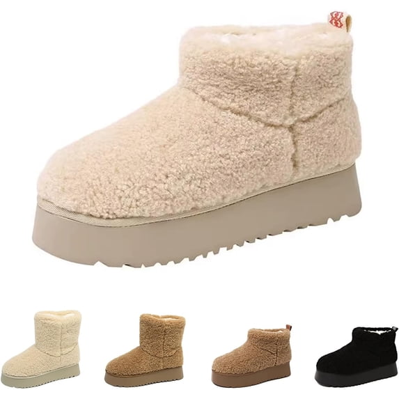 Fashion Platform Boots for Women Fur Fleece Lined Mini Ankle Boots Warm ...