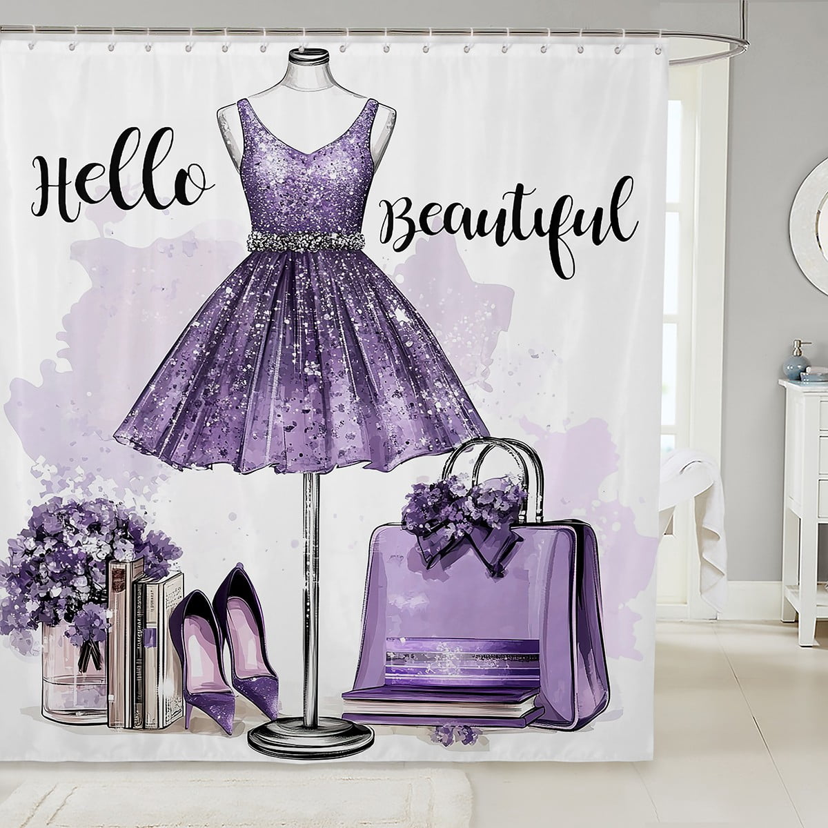 Fashion Purple Bath Curtain Modern Girly Shower Curtain, Women Purple ...