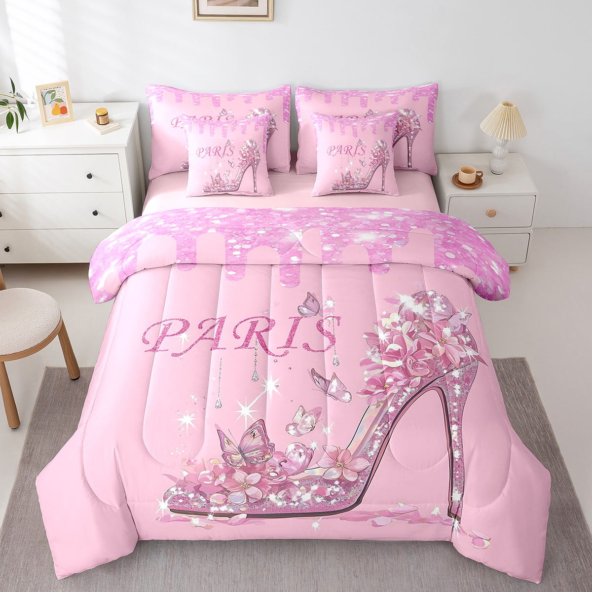 Fashion Purple Bed in a Bag 7 Piece Full Size Pink Bedding Sets ...