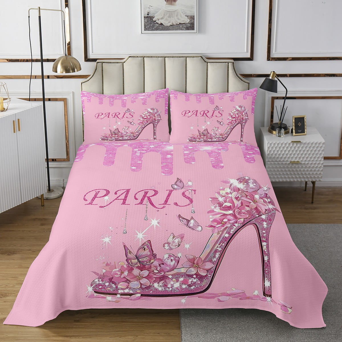 Fashion Purple Bedspread Queen Size Pink Quilt Set Romantic Makeup ...