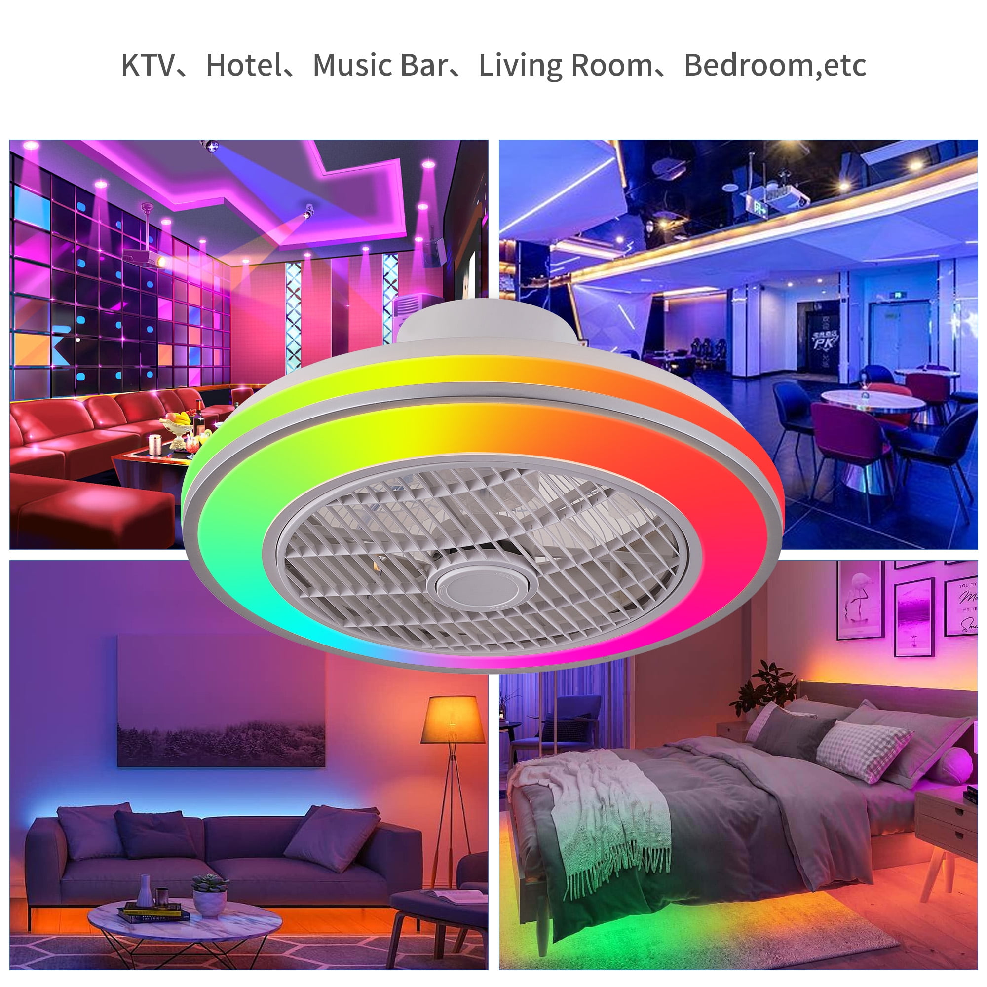 Fashion RGB Ceiling Fans with Lights Remote control,20in Low Profile ...