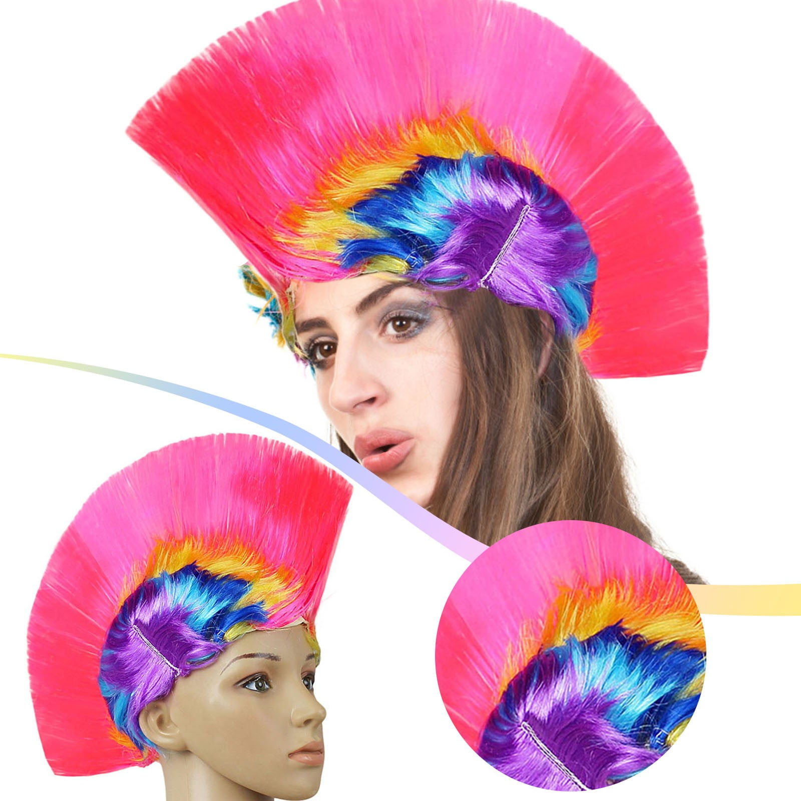 Fashion Rainbow Wig Curly Hair Colorful Wigs For Women And Girls Anime ...