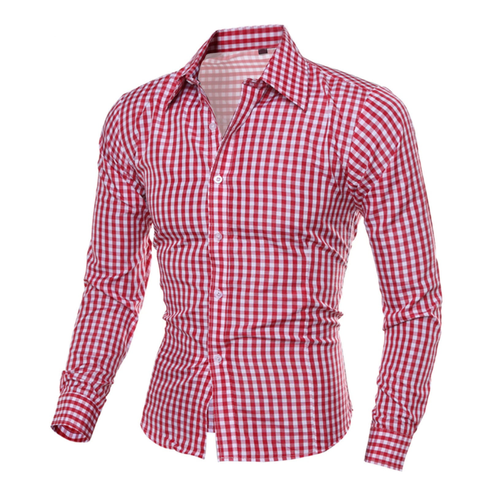 Fashion Red Button Down Shirt Men Mens Shirts Red Casual Long Sleeved ...