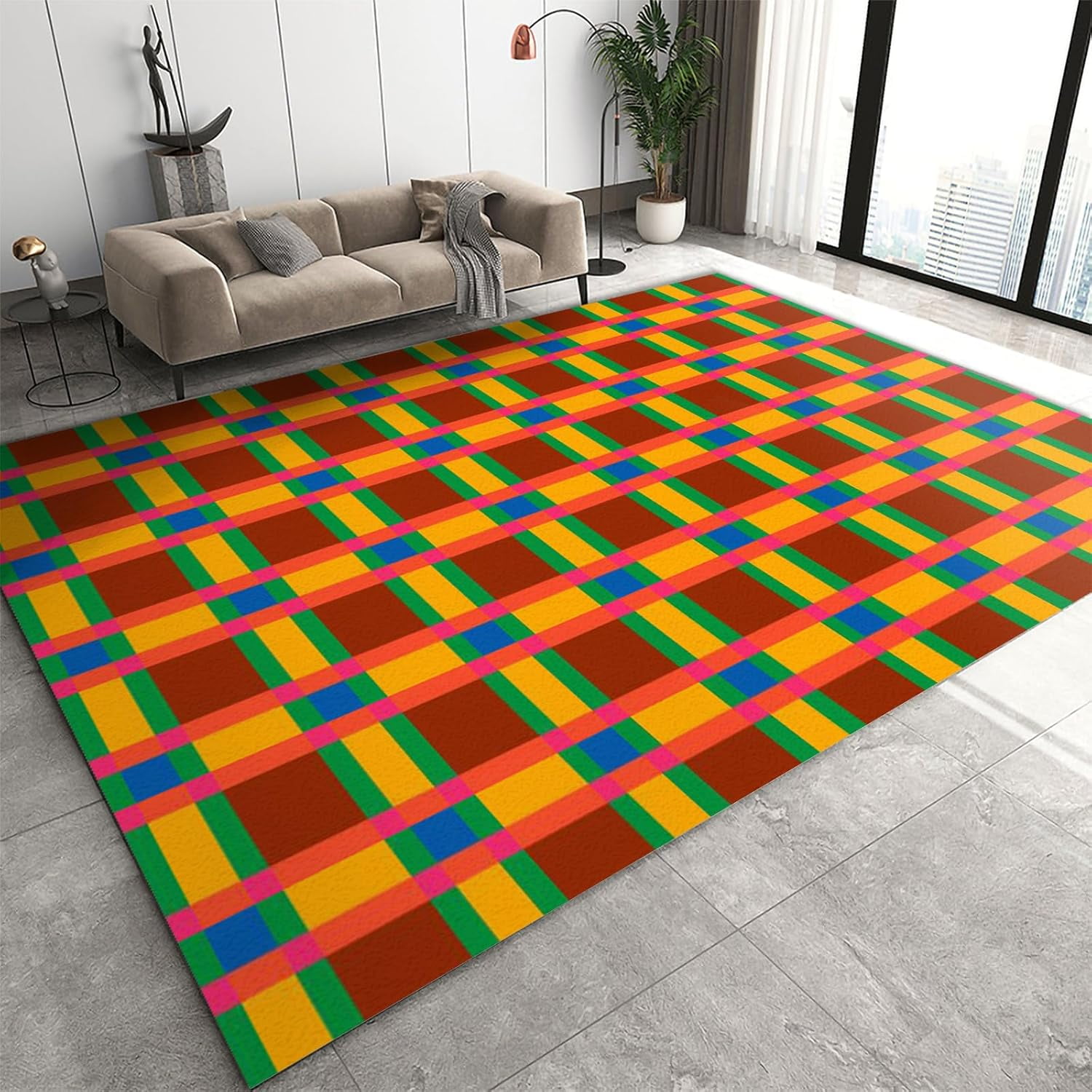 Fashion Red Checkered Rug Simple Colorful Plaid Living Room Rugs, Anti ...