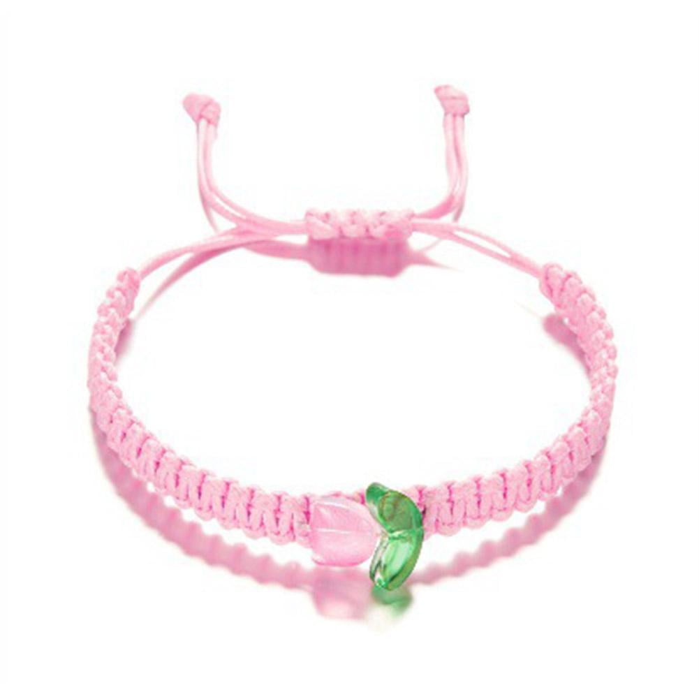 Fashion Resin Tulip Flower Handmade Braided Bead Bracelet Women Gift ...