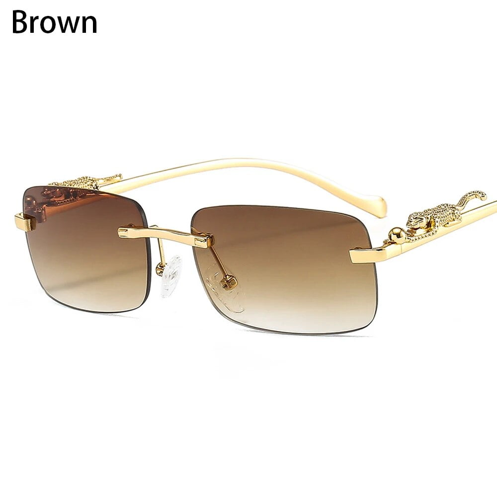 Fashion Rimless Rectangle Sunglasses for Women Men Retro Cheetah ...
