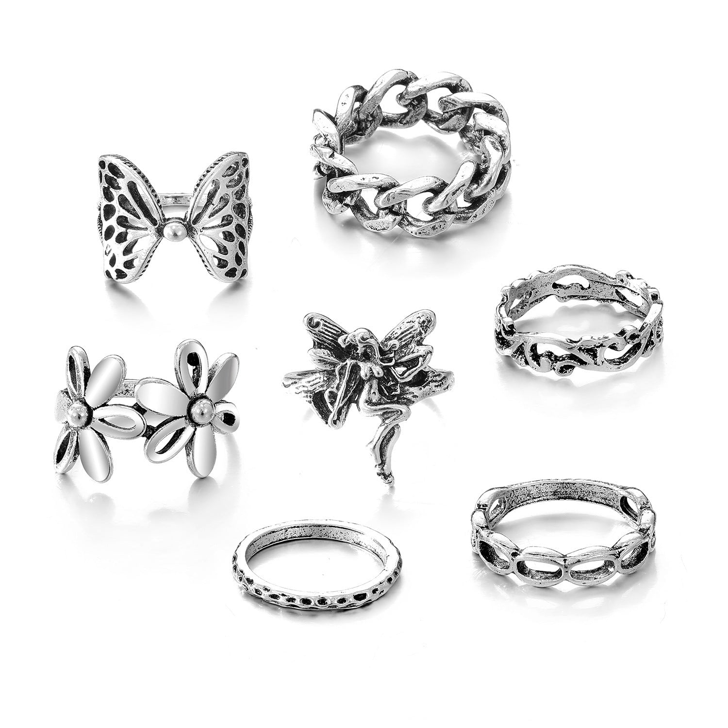Fashion Ring Set: 5-Piece Midi Knuckle Rings Set with Sword, Flower, Butterfly, and Snake ...