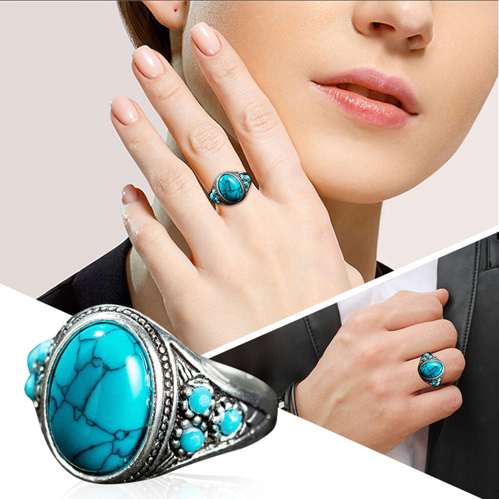Fashion Rings Creative Gift Ethnic Wind Retro Imitation Turquoise ...