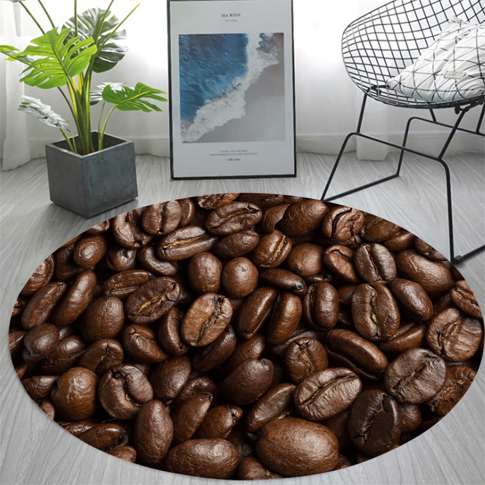 Fashion Round Carpet Cocoa Beans Pattern Creative Printed Rug Bedroom ...