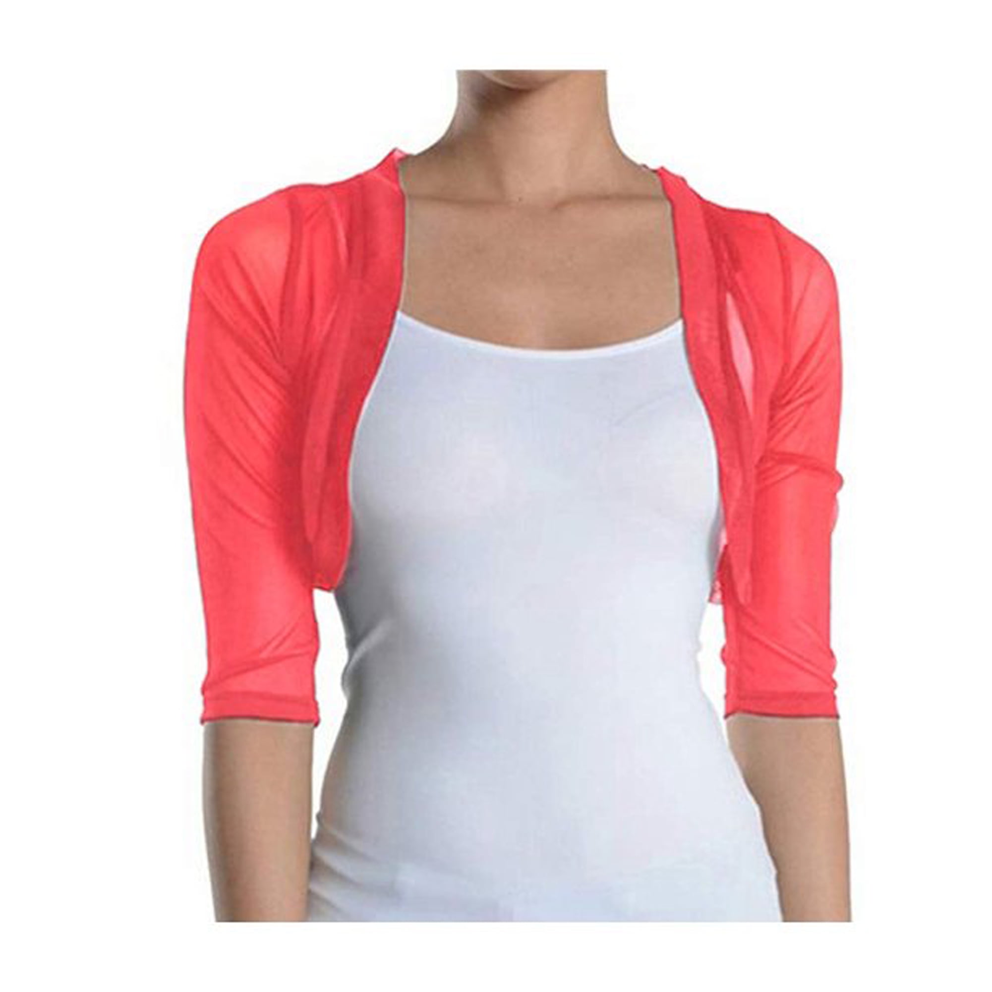 Fashion Secrets Women's Sheer Chiffon Bolero Shrug Jacket Cardigan 3/4 ...