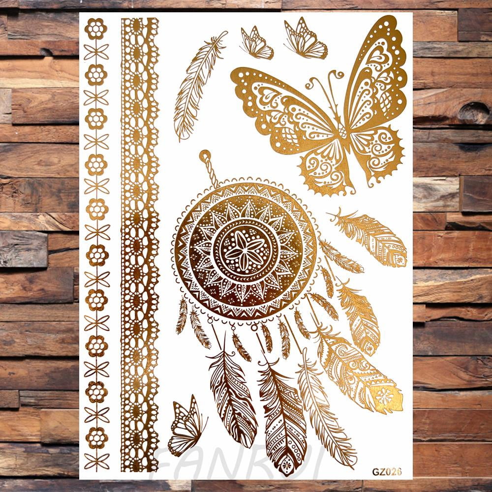 Fashion Sexy Gold Metallic Feather Temporary Tattoo Stickers Leaves ...