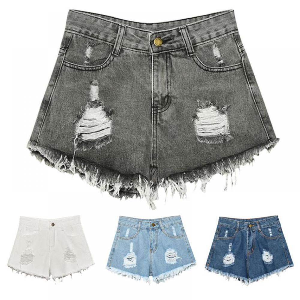 Fashion Sexy Women High Waist Ripped Hole Denim Jeans Shorts Fraying ...
