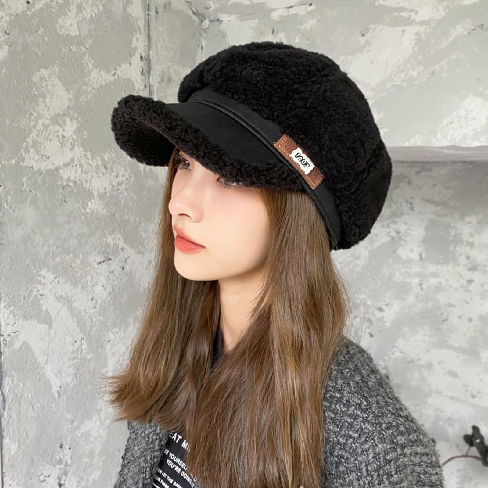 Fashion Sherpa Fleece Newsboy Cap Women Winter Warm Plush Octagonal Hat ...