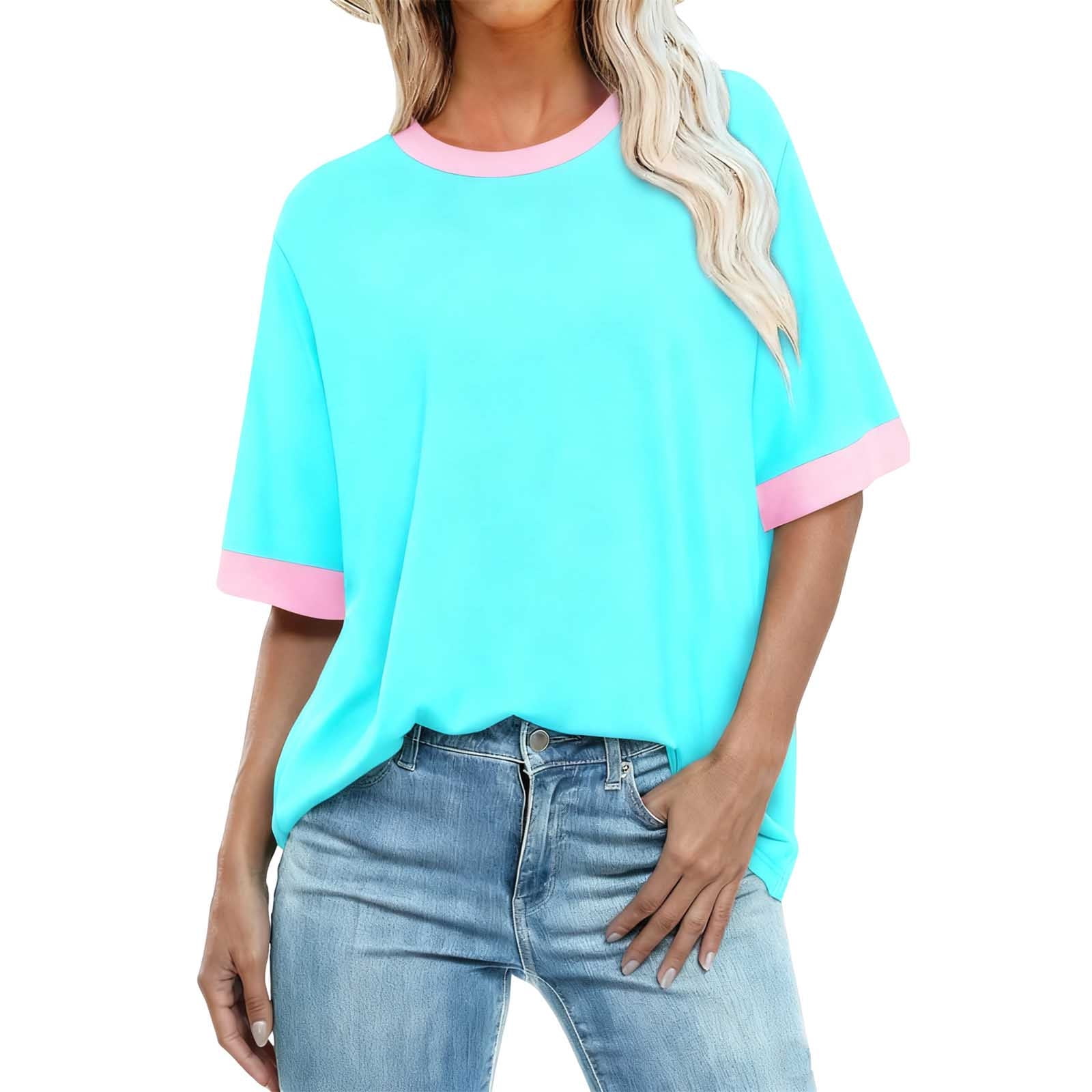 Fashion Shirts for Womens Summer Plus Size Round Neck Short Sleeve ...