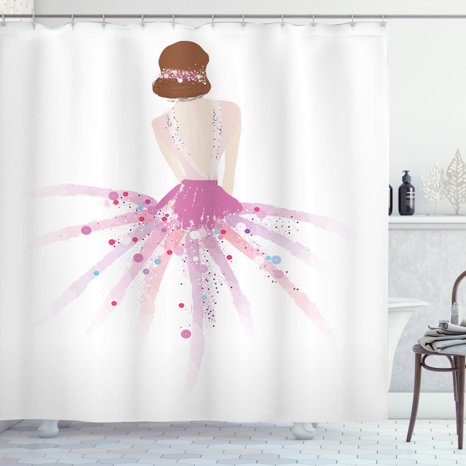 Fashion Shower Curtain, Glamour Girl Model Facing Back Wearing a ...